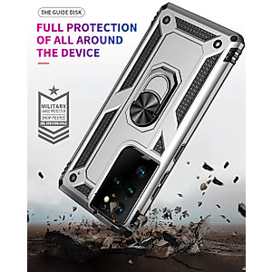 Military Grade Drop Impact for Samsung Galaxy S21 Ultra Case Galaxy S21 Ultra 5G Case Metal Rotating Ring Kickstand Holder Armor Heavy Duty Shockproof Case Galaxy S21 Ultra Phone Case (Silver)