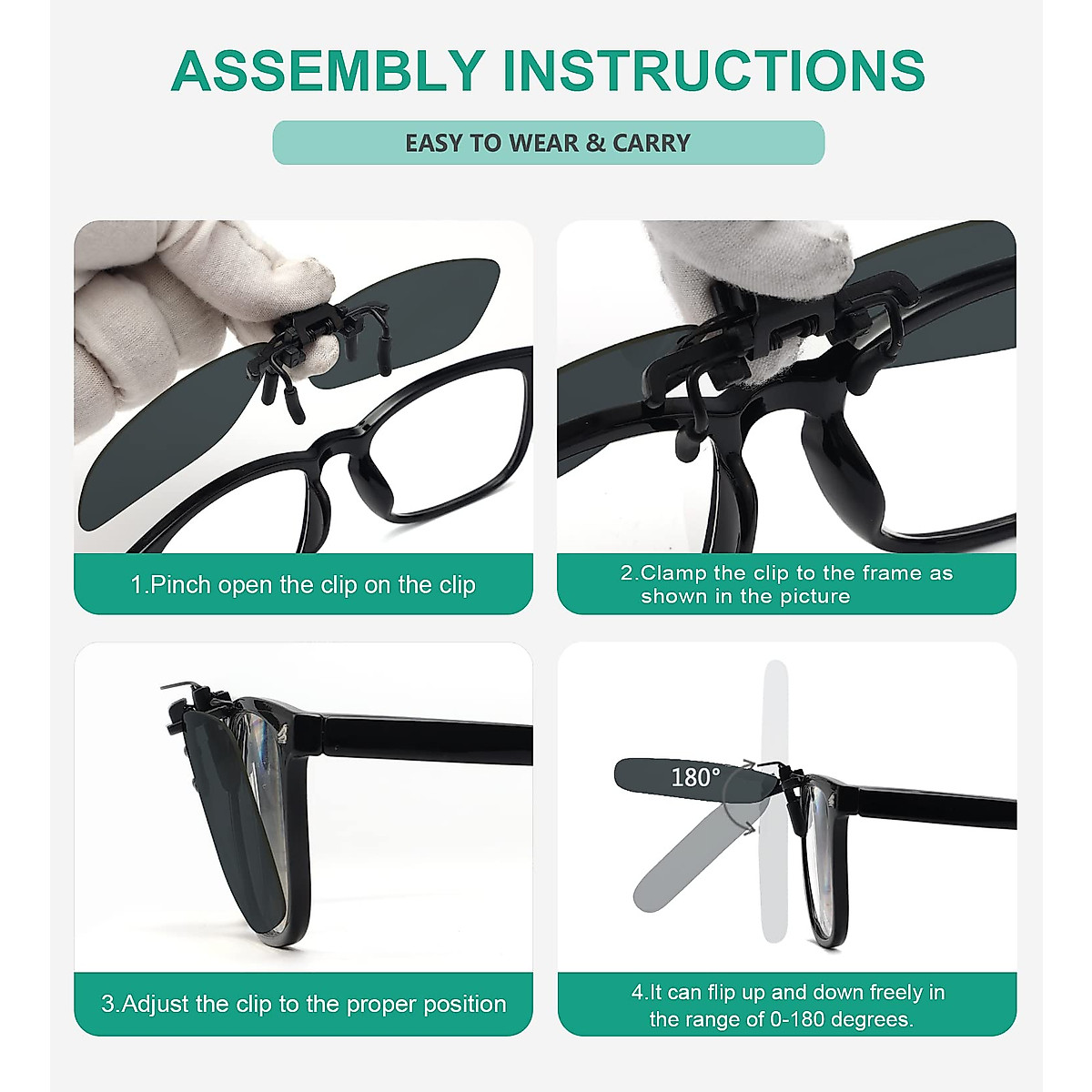 Eyekepper Flip-up Clip-on Sunglasses Polarized 60x43 MM 4-Pack Metal Glasses Clip