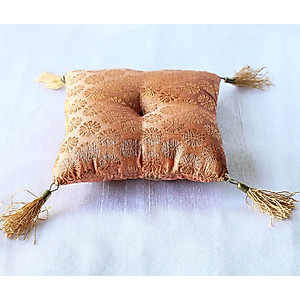 Cushion for Tibetan Singing Bowl Handmade Square Cushions Brocade Art Silk Home Decor Jewelry Display Pillow (10" x 10" Inch, Peach)