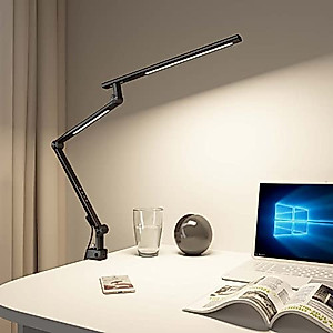 Arteasy LED Desk Lamp, Desk Light for Home Office, Dual Light Source 18W Brightest, Eye-Caring Optical Lens, Office Lamp, 5 Color Modes & Brightness, Aluminum Alloy Clip on Lamp, Clamp Lamp, Black