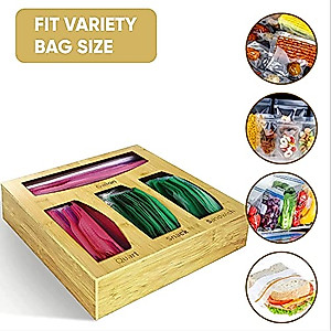 Food Ziplock Bag Storage Organizer For Kitchen Drawer, Bamboo Baggie Holder, Compatible With Ziploc, Solimo, Glad, Hefty For Gallon, Quart, Sandwich And Snack Variety Size Bags(1 Box 4 Slots)