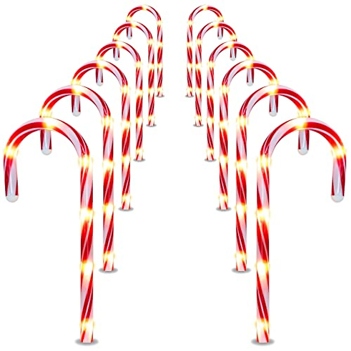 Joiedomi 12” Christmas Candy Cane Pathway Markers Lights with Stake,12 Pack Christmas Stakes Lights for Holiday Xmas Indoor Yard Patio Garden Walkway Christmas Decoration