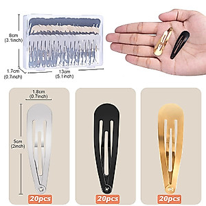 60 Pcs Snap Hair Clips with Storage Box, 2 Inch No Slip Metal Hair Clips Barrettes for Styling, Hair Pins Accessories for Toddlers, Girls, Kids, Teens, Women(Gold, Silver, Black)