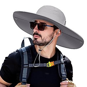 Cooltto Wide Brim Sun Hats with Waterproof Breathable for Fishing, Hiking, Camping，for Men Women Kids Light Gray