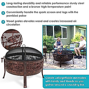 Sunnydaze 30-Inch Fire Pit with Spark Screen, Water-Resistant Cover, Metal Grate, and Fireplace Poker - Northwoods Fishing