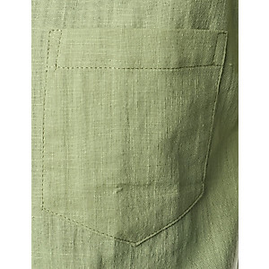 ZEROYAA Men's Fitted Cotton Linen Casual Short Sleeve Button Up Shirts Lightweight Beach Tops with Pocket ZLSC34-Bean Green Medium
