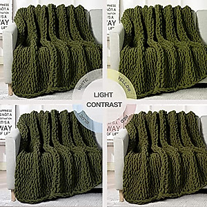 Carriediosa Chenille Chunky Knit Blanket Soft Fluffy Handmade Throw Blanket for Couch Sofa Bed and Home Décor (London Green 50" x 60")