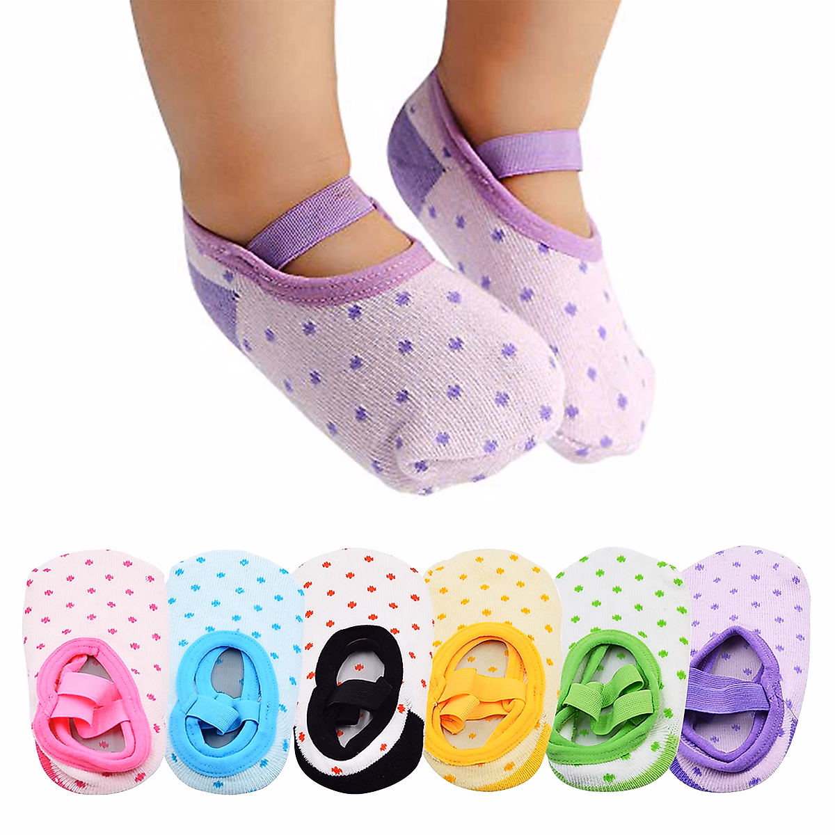 Ashtonbee Toddler Ballet Socks with Grip 6 Pairs, Non-skid Slipper Socks for Kids, Machine-washable Toddler Grip Socks and Baby Socks for 9-32 Months