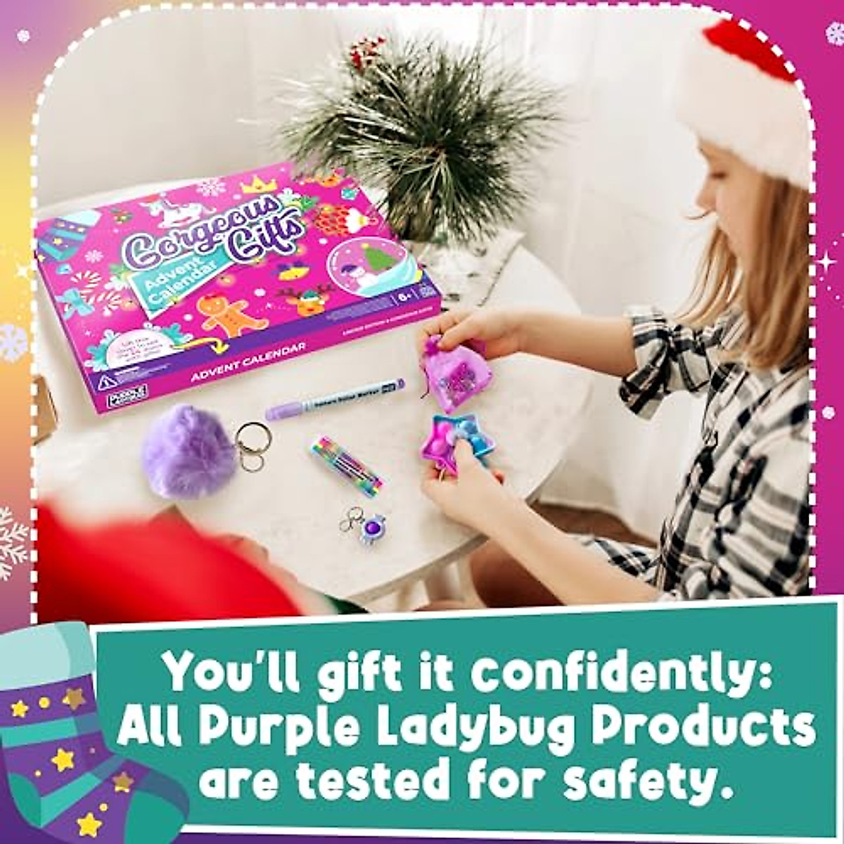 PURPLE LADYBUG Girls Advent Calendar 2023 with 24 Unique Gifts - Crafts, Makeup, Jewelry, Accessories, & More - Cool Kids Advent Calendar 2023, Fun 24 Days of Christmas Countdown for Girl Age 6+