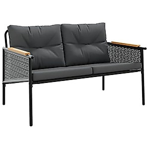 KCCLVER Patio Bench with Cushions 45.7" Black Steel,Outdoor Patio Bench with Cushions for Relaxation and Comfort in Outdoor Spaces Outdoor Furniture Sets