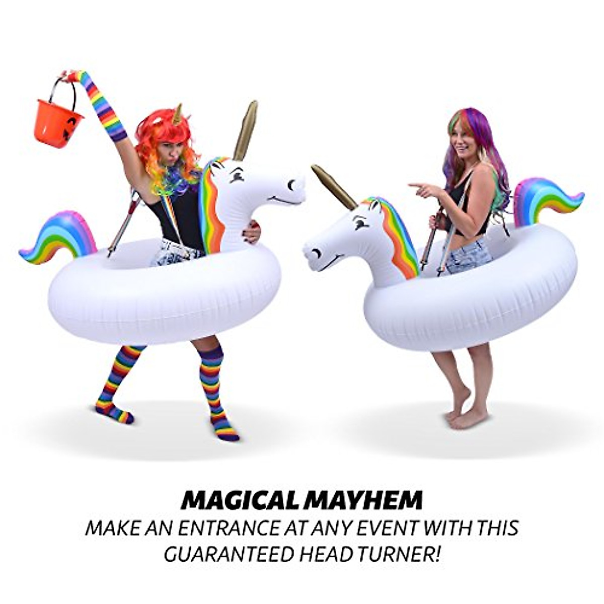 GoFloats Unicorn Costume Tube - Giant Inflatable Unicorn with Suspenders