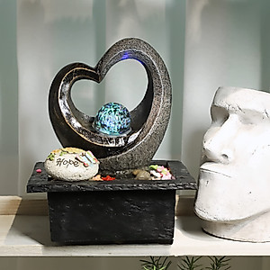 Ferrisland Tabletop Water Garden Zen Fountain with LED Light, Fountain Fengshui Indoor Decoration – Zen Meditation Tabletop Decorative Waterfall Kit with Submersible Pump for Office and Home Decor