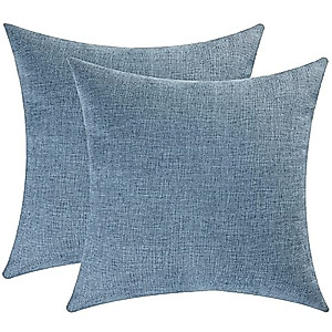 Anickal Set of 2 Grey Blue Pillow Covers 18x18 Inch Rustic Linen Square Decorative Throw Pillow Covers for Sofa Couch Farmhouse Home Decorations