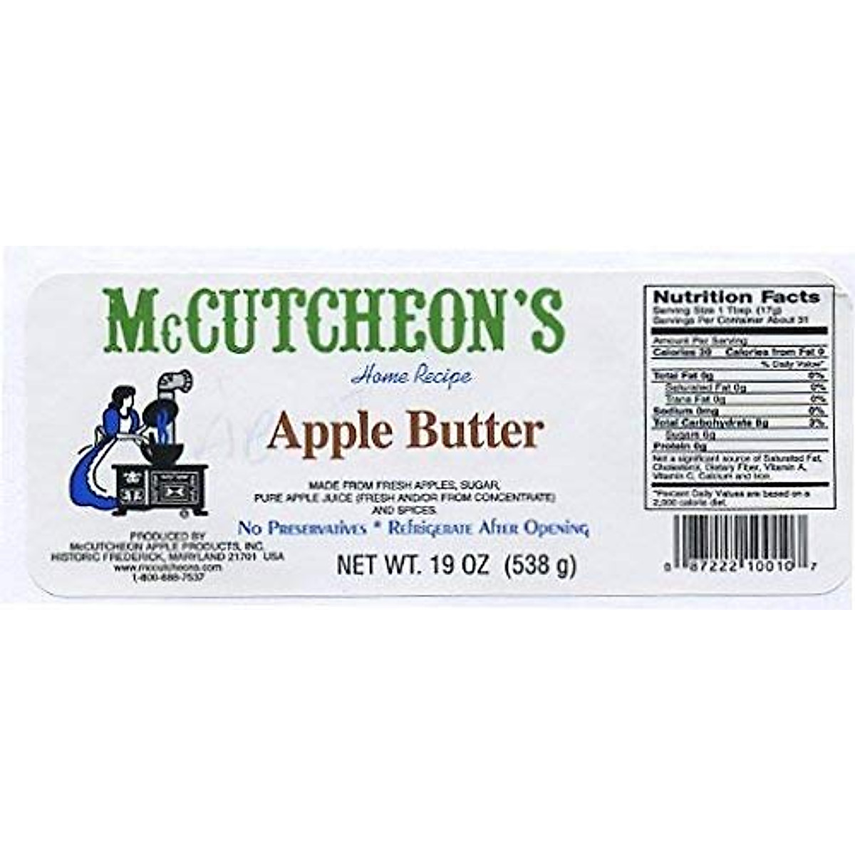 McCutcheon's Home Recipe Apple Butter; Rich Mellow Flavor; All Natural Ingredients; No Preservatives; Made in the USA; 19 ounces