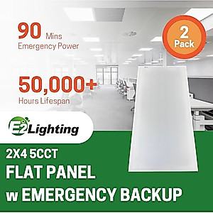 E2 Lighting 2 Pack 2X4 LED Flat Panel Light with Emergency Battery Backup 35W-40W-45W-50W Wattage Selectable 3000K-3500-4000K-5000K