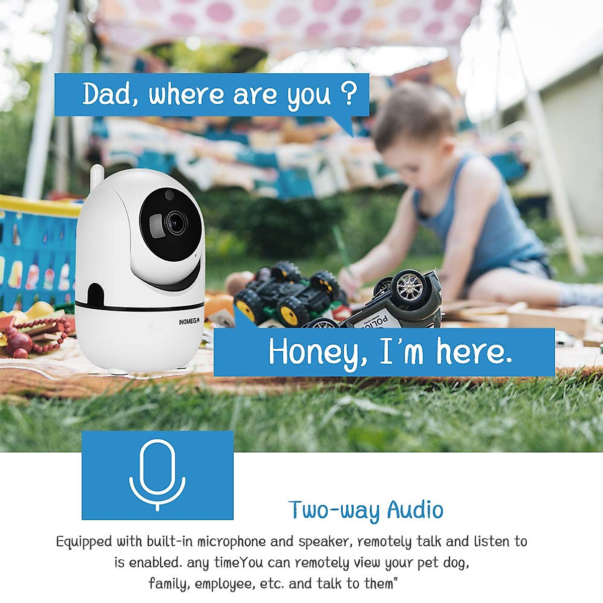 INQMEGA FHD 1080P WiFi Home IP Camera, Indoor Pan/Tilt 2.4Ghz Wireless Security Camera,Nanny cam with Auto Tracking, Cloud Service, Night Vision, Two Way Audio for Baby/Elder/Pet (White) (IL-HIP291G-2M-AI)