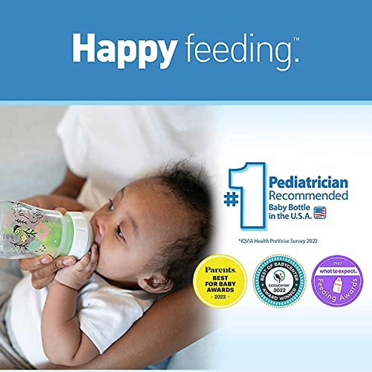 Dr. Brown’s Wide-Neck Baby Bottle Woodland Designer Bottles, 5 oz/150 mL, 2-Pack with HappyPaci Pacifiers and Lovey Holder, Deer