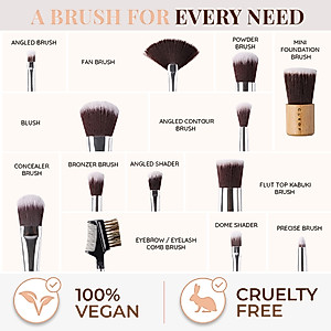 13 Bamboo Makeup Eye Brow Brushes Professional Set - Vegan & Cruelty Free - Eye shadow, Eyebrow, Eyeliner, Blending, Foundation, Blending, Blush, Powder Kabuki Brushes.…
