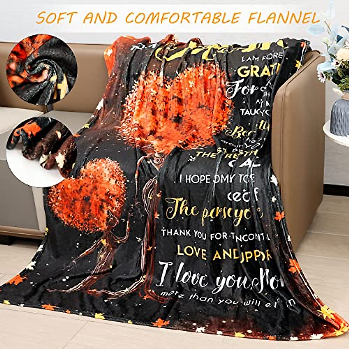 Gifts for Mom Blanket-Christmas Day Gifts for Mom-Birthday Gifts for Mom from Daughter Son-Soft Flannel Mother Throw Blanket for Couch Bedroom Travel Beach (60"x50",Leaves)