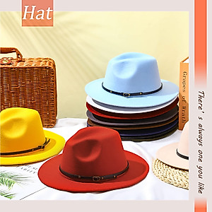 Lasnten 12 Pieces Women Wide Brim Hat Belt Buckle Floppy Panama Hat Wool Vintage Hats Bulk Felt Women Jazz Hat Retro Hat (Assorted Colors)