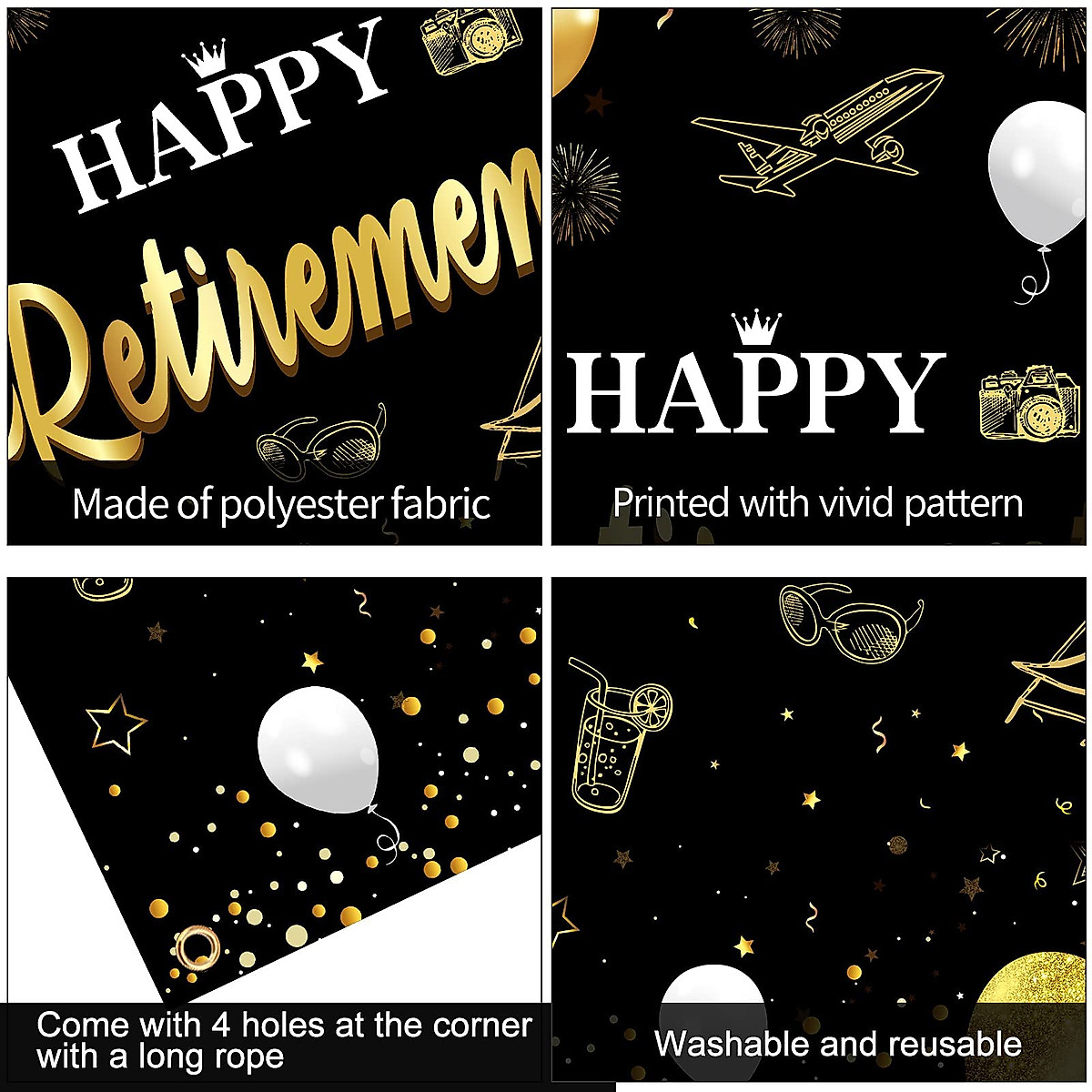 Happy Retirement Party Door Banner Decorations, Gold Black Retired Door Cover Party Supplies for Women Men, Retirement Photos Booth Backdrops Party Door Decor Sign