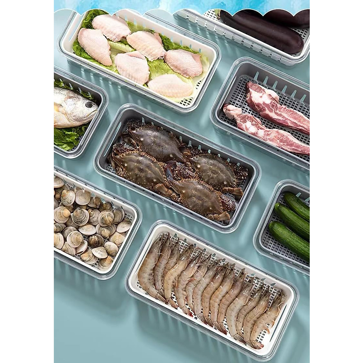 Frianchlly 1PCS Produce Saver Rectangular Food Storage Container, White, 11.5 x 3 x 3 Inches, Airtight, Leak Proof, Reusable, Durable, Dishwasher Safe