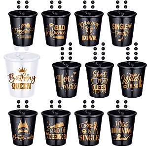 Janmercy 12 Pieces Shot Glass Beaded Necklaces Birthday Party Shot Necklace Cups Funny Birthday Naughty Plastic Shot Glasses Necklace for Birthday Women Girls Wedding Party Supplies