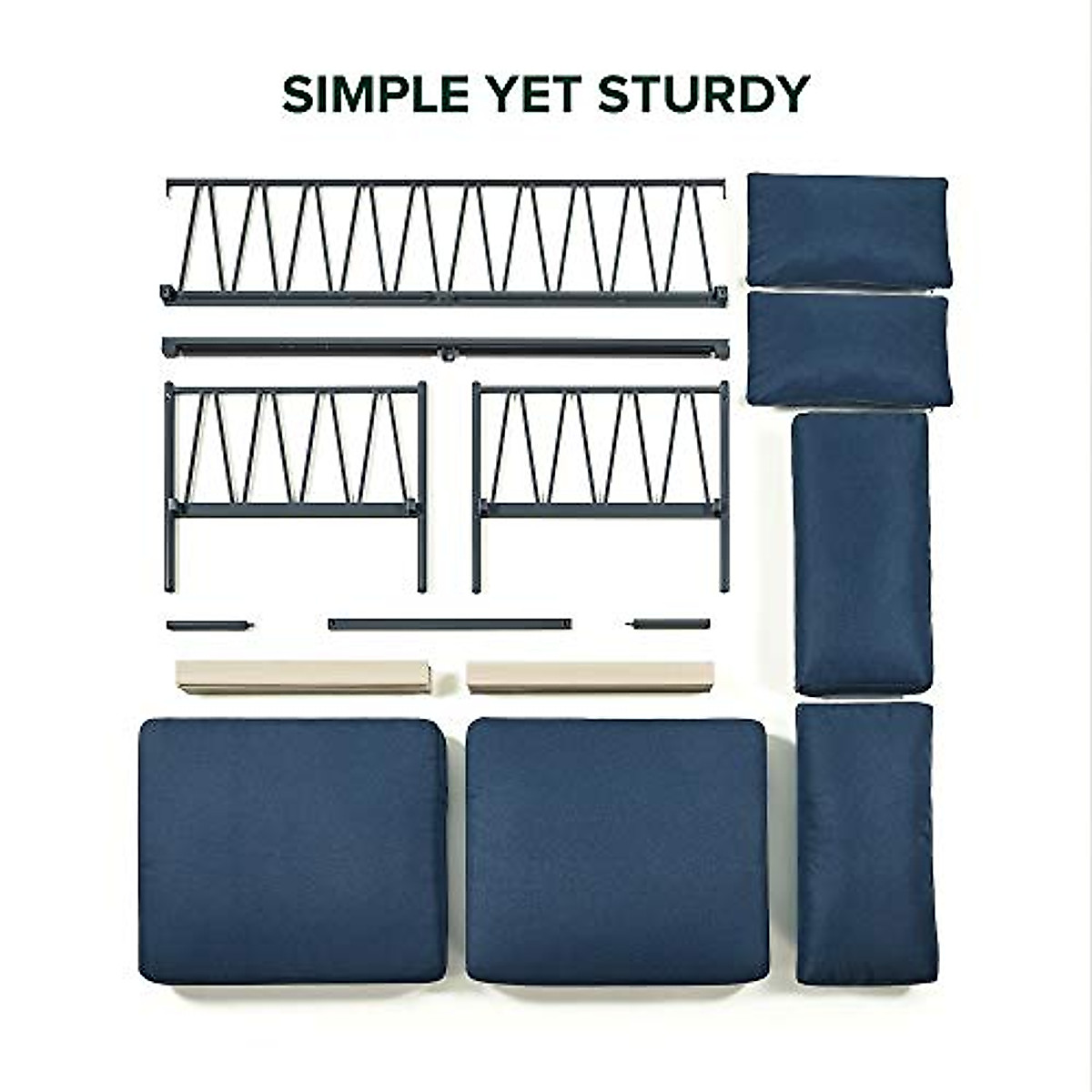 ZINUS Amanda Navy Metal Sofa / Steel Framework with Upholstered Cushions / Easy Assembly