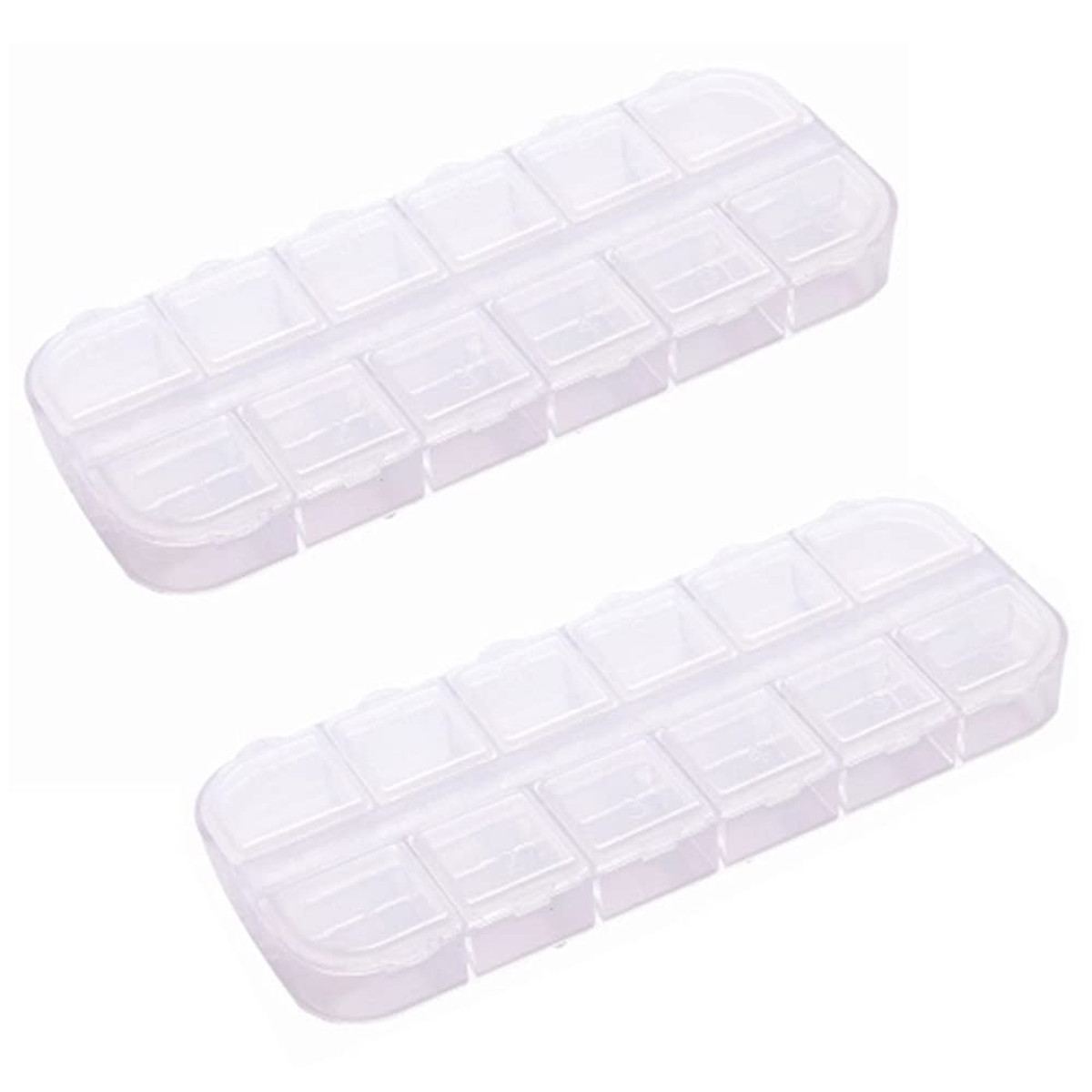 2 Pieces Plastic Jewelry Box Organizer 12 Grid Plastic Storage Box Nail Art Storage Box Jewelry Storage Box Rhinestone Organizer Container Case Plastic Bead Case Storage, Transparent