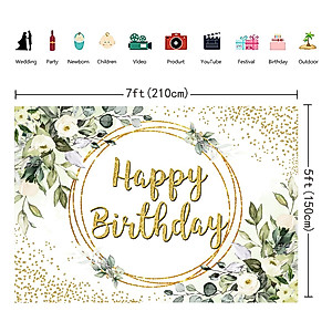 Green Happy Birthday Backdrop Greenery Succulent and Gold Eucalyptus Green Leaves Photography Background Jungle Boys Girl Women Baby Shower Birthday Party Decor Banner (7X5FT(82x59inch))