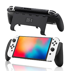ECHZOVE Switch OLED Grip, Comfortable and Ergonomic Gaming Portable Protective Handheld Grip, Joy Con and Switch OLED Control, Accessories for Switch 2021 with Game Slots and Kickstand - Black