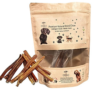 MISH&CA Bully Sticks for Dogs - Tough Long Lasting, Rawhide Free, Low Odor, Healthy Single Ingredient Chew Treat for Aggressive Chewers - 100% Free-Range Grass-Fed Beef (100 GR 15 CM, Straight)