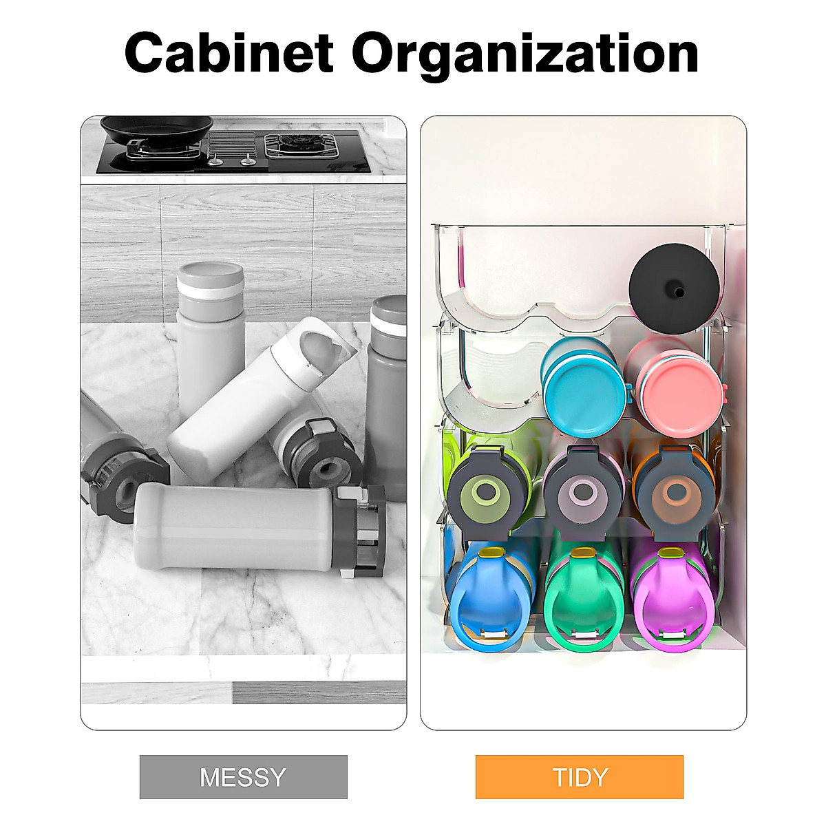 Hyperzoo Water Bottle Organizer, Water Bottle Holder, Plastic Stackable Water Bottle Storage Rack for Kitchen Cabinets/Countertop/Refrigerator/Pantry Storage/Home Organization and Storage, Clear-4pack