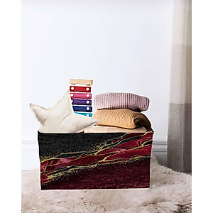 Abstract Storage Basket Red Large Foldable Storage Bins with Handles Marble Burgundy Black Malachite Gold Veins Waterproof Fabric Laundry Baskets for Organizing Shelves Closet Toy Gifts Bedroom Decor
