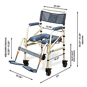 Durable Aluminum Lightweight Folding Shower Chair - Bathroom Wheelchairs Combo with Flip-Up Removable Footrests - Shower Wheelchair for Elderly and Disabled, Shower Chairs for Seniors - Shower Buddy