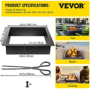 VEVOR Fire Pit Ring, 42-Inch Outer/36-Inch Inner Diameter Fire Pit Liner,1.5 mm Thickness Fire Pit Insert, DIY Fire Ring On & In-Ground, Smokeless Bonfire Liner with Easy Assembly for Outdoors
