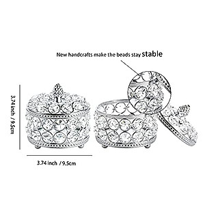 Feyarl Clear Crystal Jewelry Trinket Box Organizer Earrings Rings Treasure Storage Keepsake with Glass Mirror Surface Inside for Dresser Room Deco Valentine Christmas Birthday Gift (Silver)