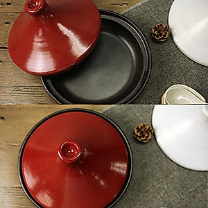 MYYINGBIN 10.2 Inches Moroccan Tagine Clay Casserole Slow Cooker Non-Porous Cone Lid Suitable for 2-5 People, Red