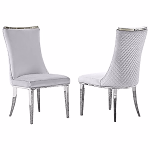 AZhome Dining Chairs, Gray Velvet Upholstered Chairs with Silver Stainless Steel Legs, Set of 2