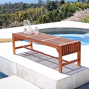 Vifah V1400 Malibu Red Brown 5Ft Rustic Eucalyptus Wooden Backless Bench for 3 Seater in Entry Way