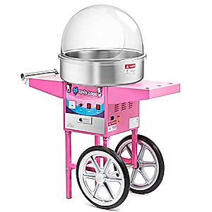 Olde Midway Commercial Quality Cotton Candy Machine Cart with Bubble Shield, SPIN 2000 Electric Candy Floss Maker