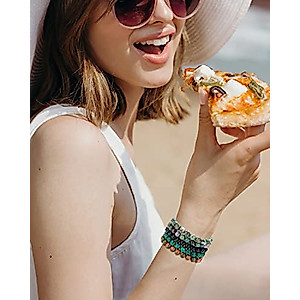 BOMAIL 5PCS Semi-Precious Gemstone Bracelet - Healing Crystal Stone Beaded Bracelets for Women Men 8mm Round Beaded Stretch Bracelets Unisex Stress Relief Yoga Bracelets Gifts