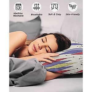 Edwiinsa Purple Red Yellow Pillow Covers Standard Size Set of 2 20x26 Bed Pillow, Middle Century Geometry Abstract Art Burlap Plush Soft Comfort for Hair/Skin Cooling Pillowcases with Envelop Closure