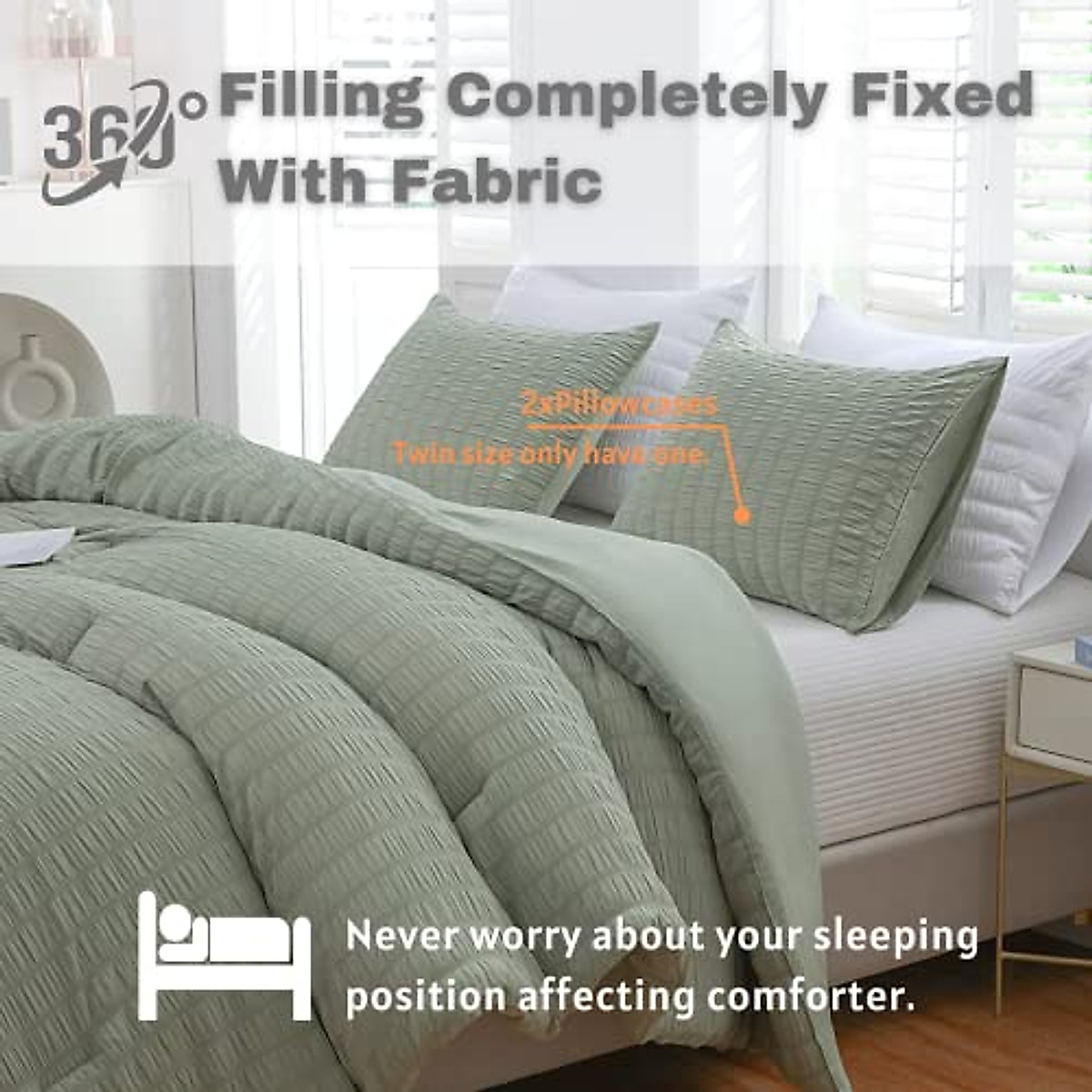 HAOWANER Sage Green Comforter King, 3 Pieces Sage Comforter Set King, Sage Green King Comforter Set King Sage, 90"x104" Green King Size Comforter Set, King Comforter Green King Bedding Set Sage