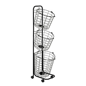 Lomani 3-layers laundry basket on wheels, laundry storage and organizer, cloth basket cart, organizer cart for clothes-BK