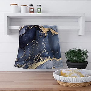 OHSUL Navy Blue Marble with Golden Veins Absorbent Kitchen Towels Dish Towels Dish Cloth,Abstract Modern Texture Hand Towels Tea Towel for Bathroom Kitchen Decor