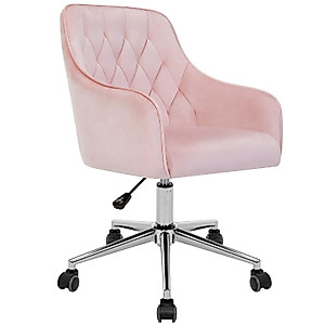 VANSPACE Velvet Desk Chair Vanity Chair for Makeup with Wheels and Back Home Office Chair Adjustable Rolling Swivel Chair for Bedroom Vanity Room Pink