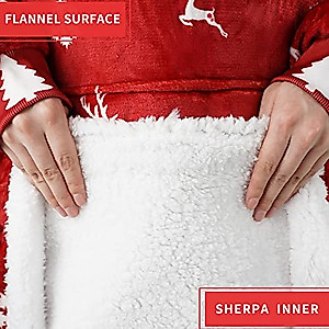 Fleedy Christmas Wearable Blanket Hoodie for Women Men, Soft Warm Cozy Oversized Sherpa Hooded Blanket for Adults with Pockets