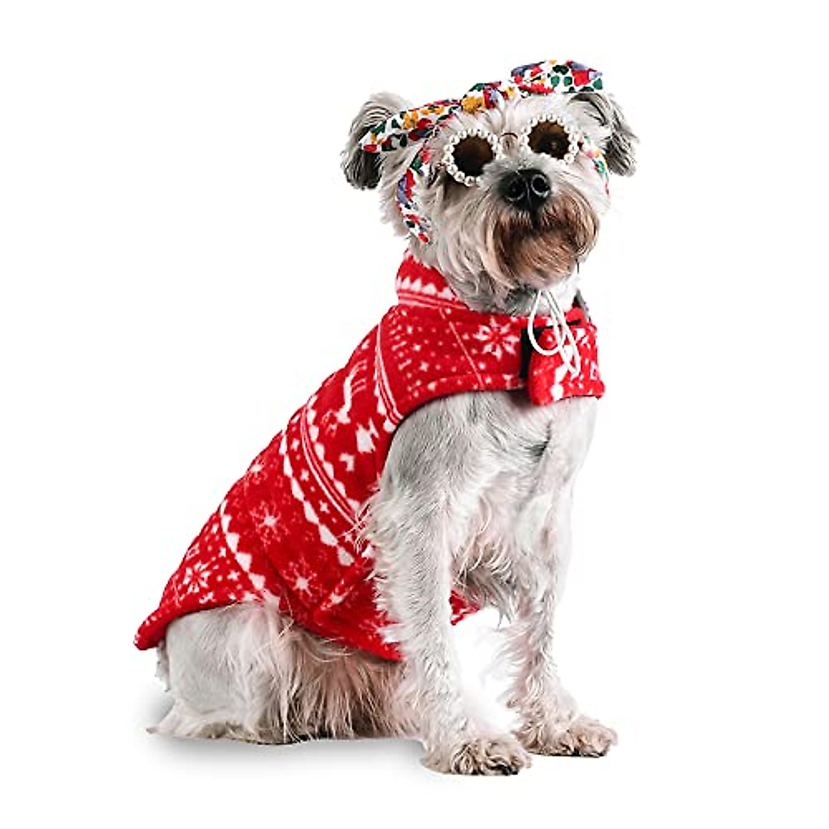 Mogoko Christmas Reversible Dog Sweater Safety Reflective Cat Cold Weather Coats Pet Jacket with Harness/Leash Hole for Puppy Small Dog Cat Red