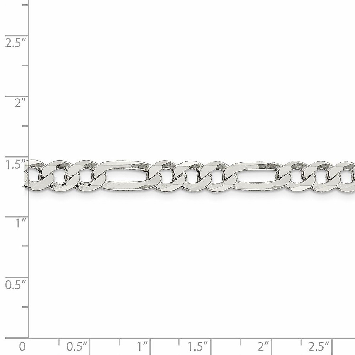 Solid 925 Sterling Silver 7.5mm Flat Figaro Chain Necklace - with Secure Lobster Lock Clasp 22"